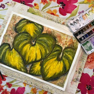 Hostas Leaves Painting Original Watercolor Painting Foliage Wall Art ...