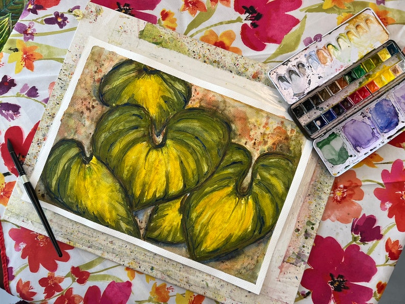 Hostas Leaves Painting Original Watercolor Painting Foliage - Etsy