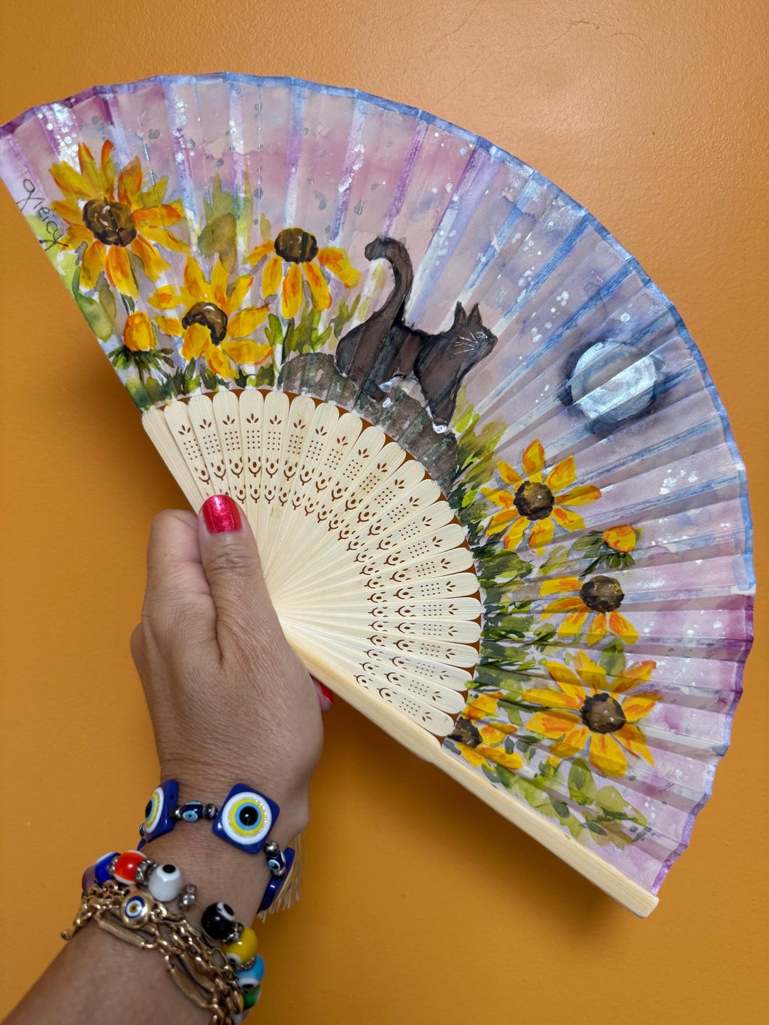 Hand Painted Cat Hand Fan, Cat Lovers Gift, Festival Fan, Rave Fan ...