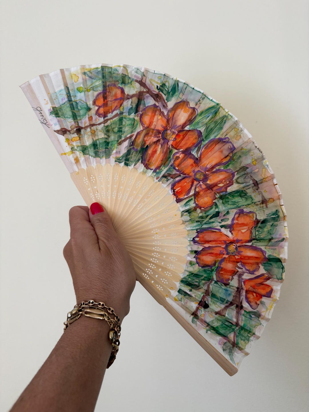 Tropical Flowers Fan - Floral Hand Fan Designer Silk Hand Fan, Hand ...