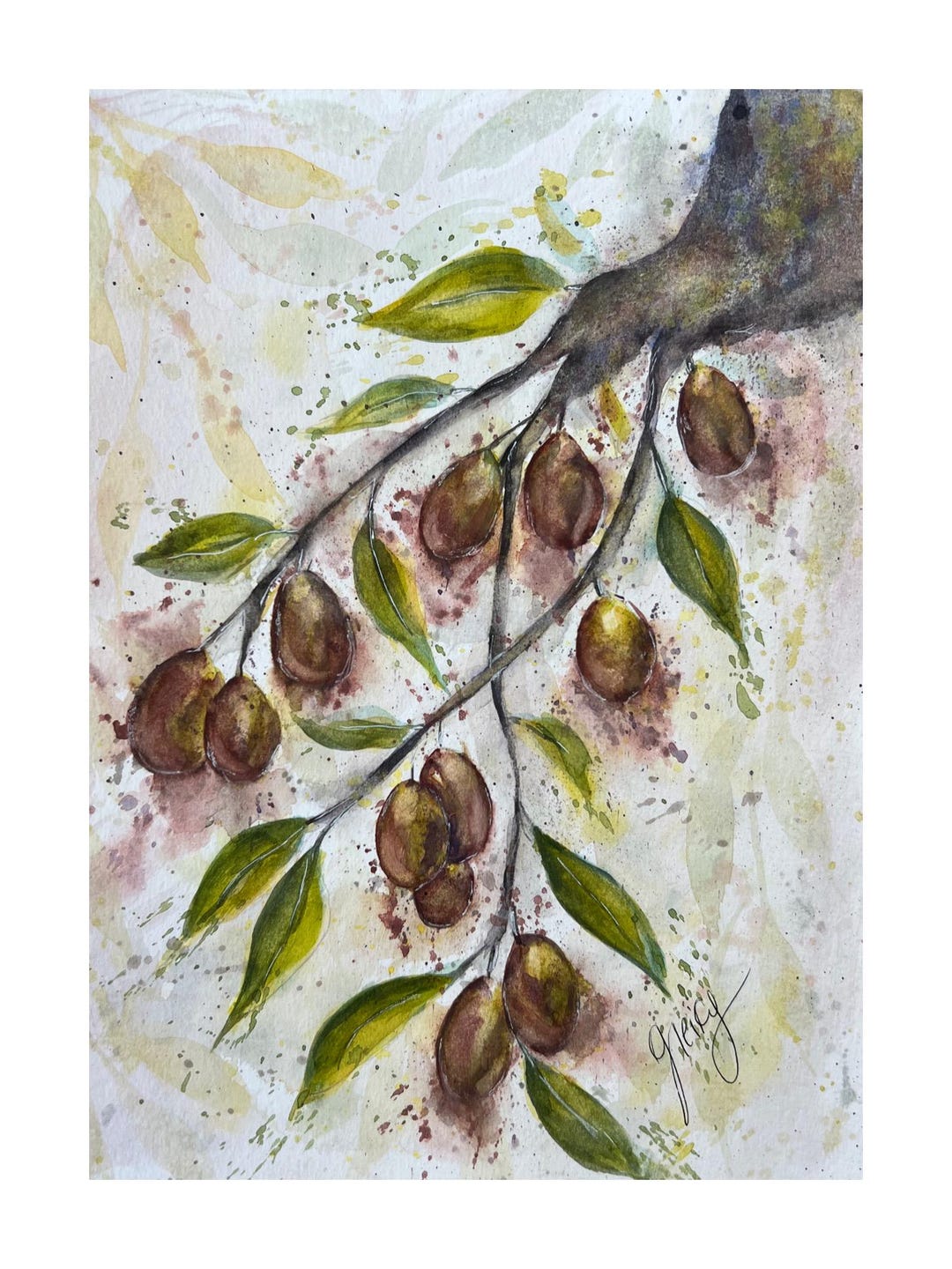 Olive Branch Watercolor Original Painting Hand Painted Olive Wall Art ...