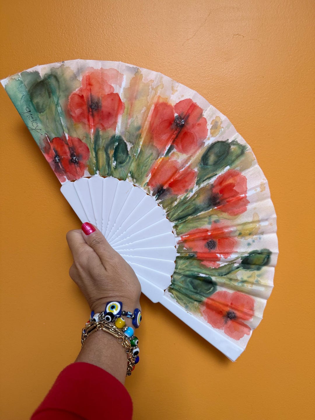Poppies Hand Fan, Hand Painted Hand Fans, Beach Wedding, Spanish Hand ...