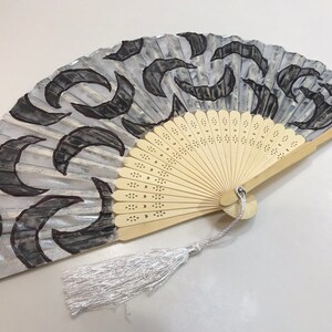 Hand Painted Hand Fan, Moon Hand Fan, Silver & Black Moon Fan - Rave ...