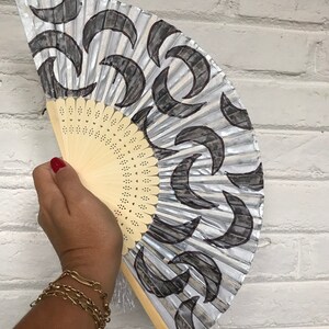 Hand Painted Hand Fan, Moon Hand Fan, Silver & Black Moon Fan - Rave ...