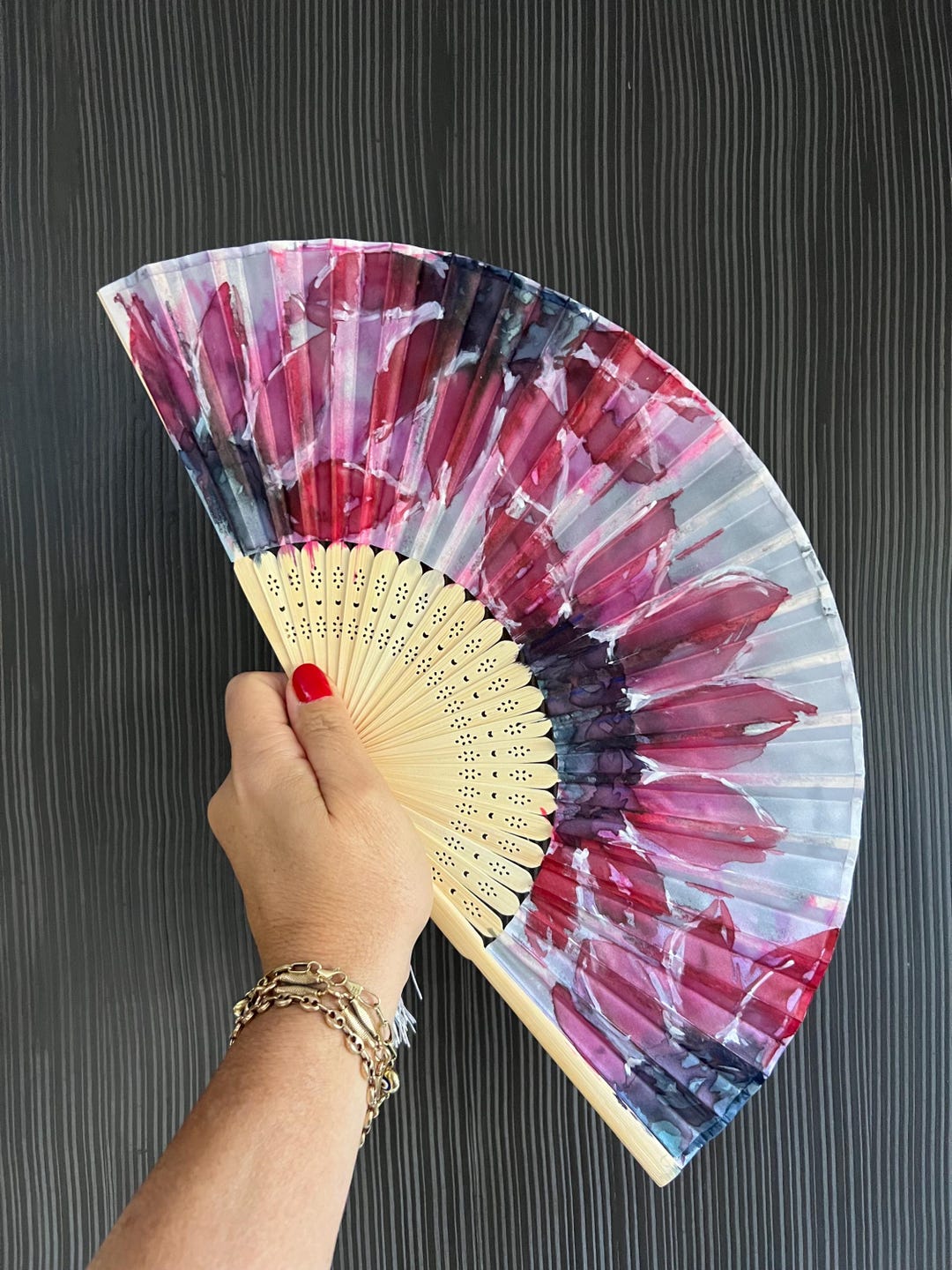 Floral Hand Fan - Hand Painted Folding Fan Hand Fans Weddings Hand Fan ...