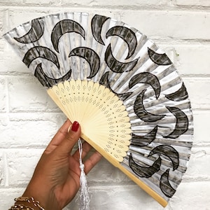Hand Painted Hand Fan, Moon Hand Fan, Silver & Black Moon Fan - Rave ...
