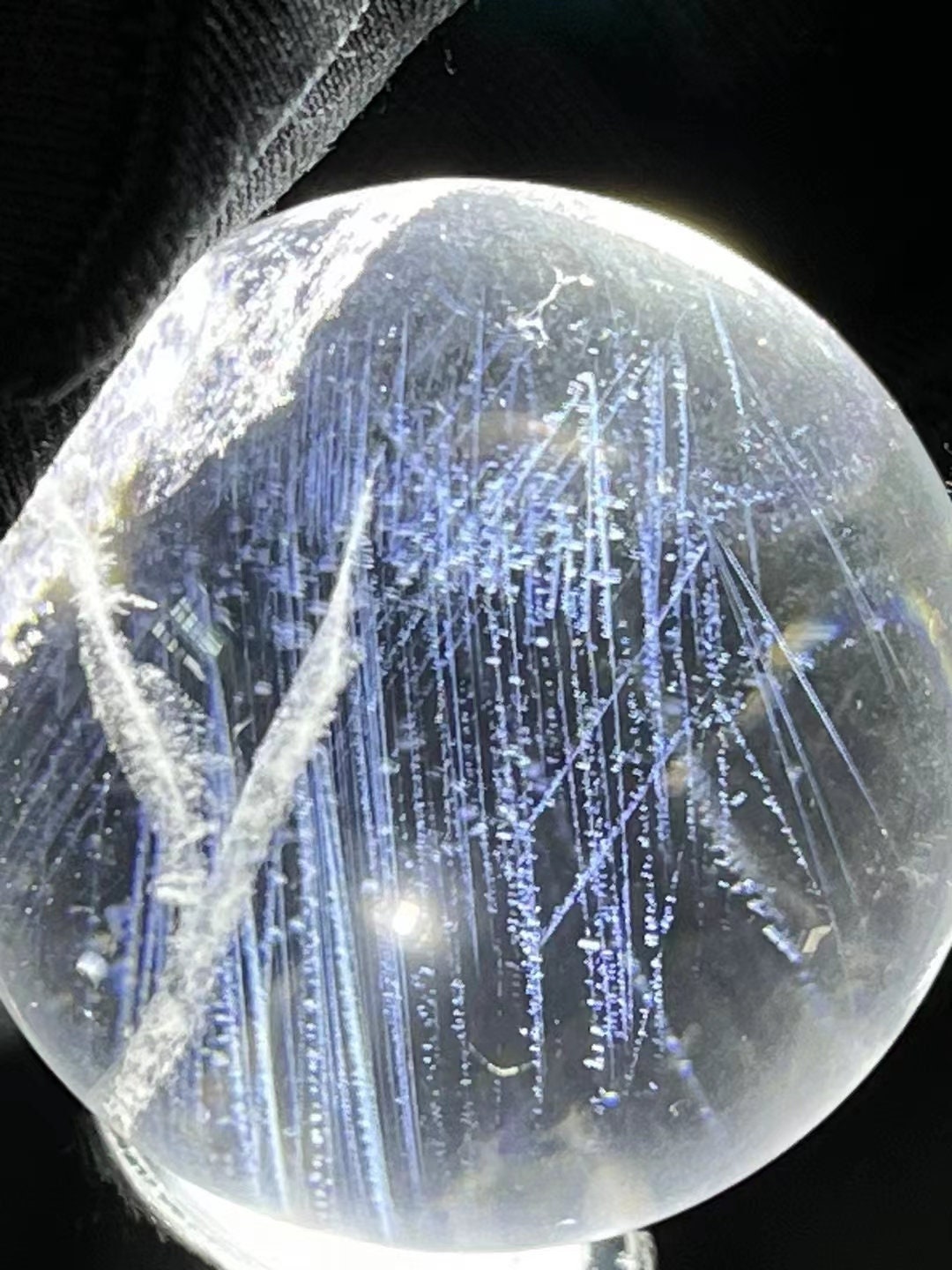 Dense Reflective Blue Needle Included in Natural Clear Crystal Ball ...