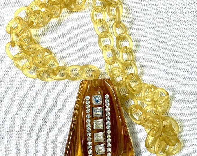 Vintage Applejuice Bakelite & Crystal Medallion and Celluloid Chain ...