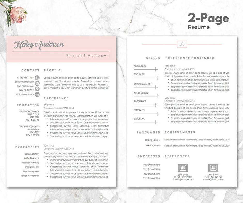 Modern CV Template Word Cv Templates Mac Pc Cv-malli - Etsy