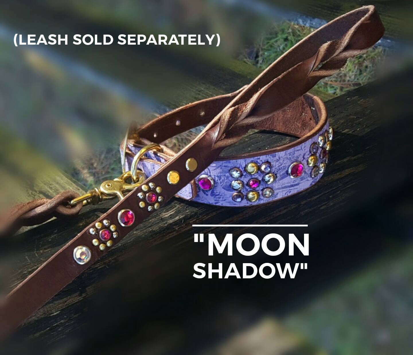 Lavender Moon Shadow Leather Dog Collar, Boho leather dog collar with ...