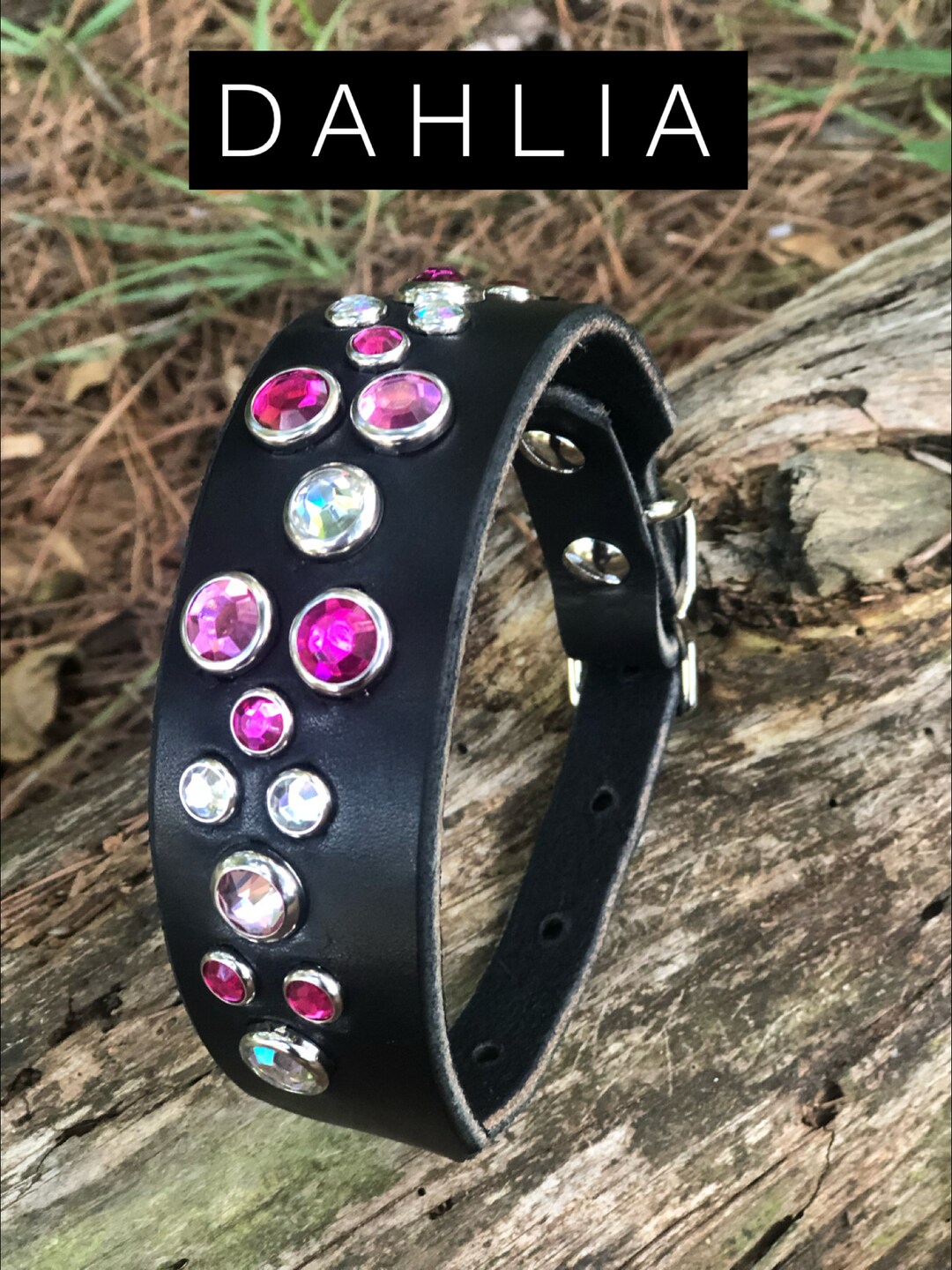 Dahlia Hot Pink Leather Dog Collar With Pink Diamond Rhinestone Crystal ...