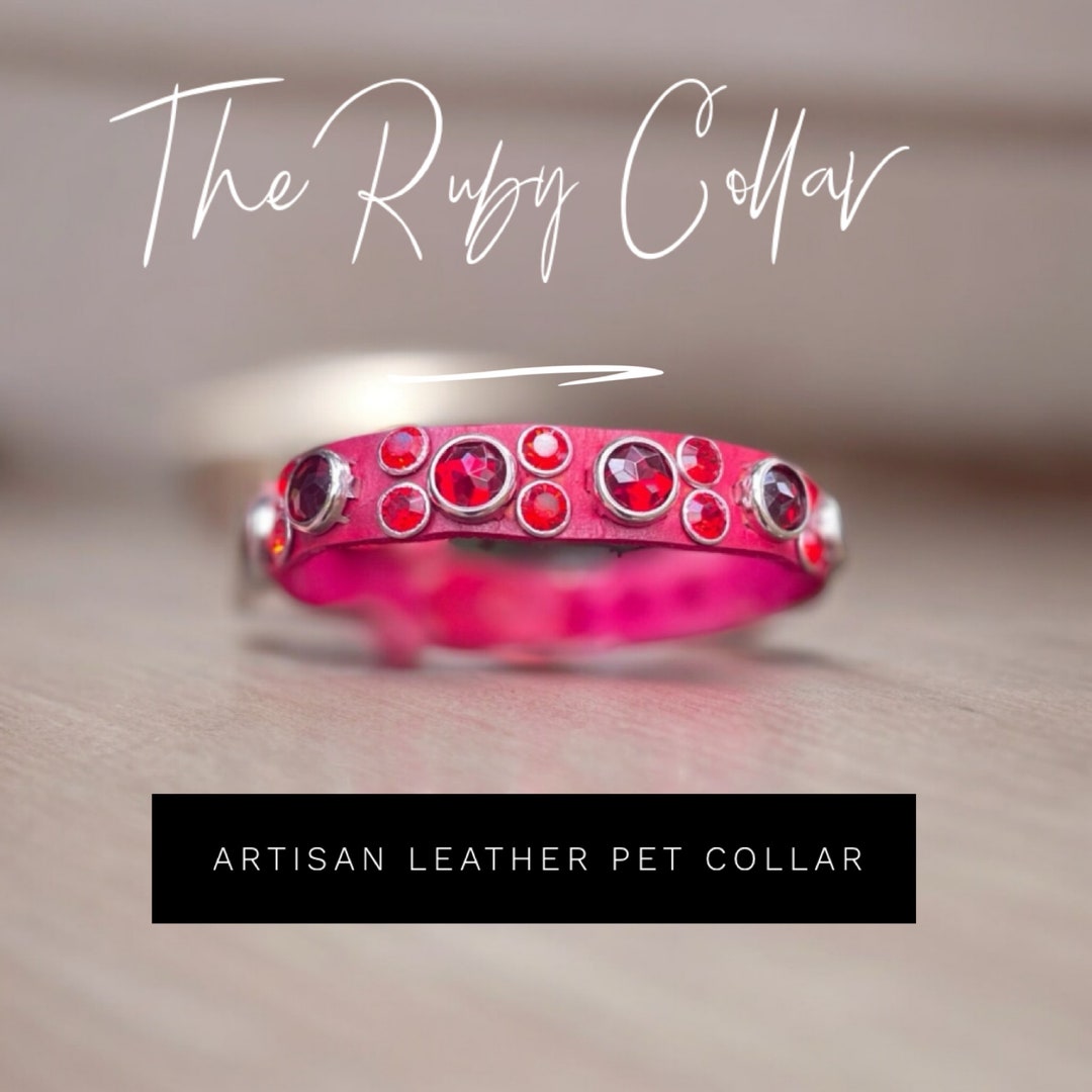 The Ruby Collar, Red Leather and Red Rhinestone Bling Collar Xxs ...