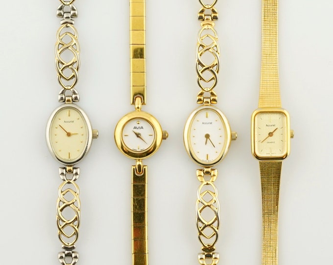 Vintage Thin Women's Accurist Watch, Avia Gold Colored Womens Watch ...
