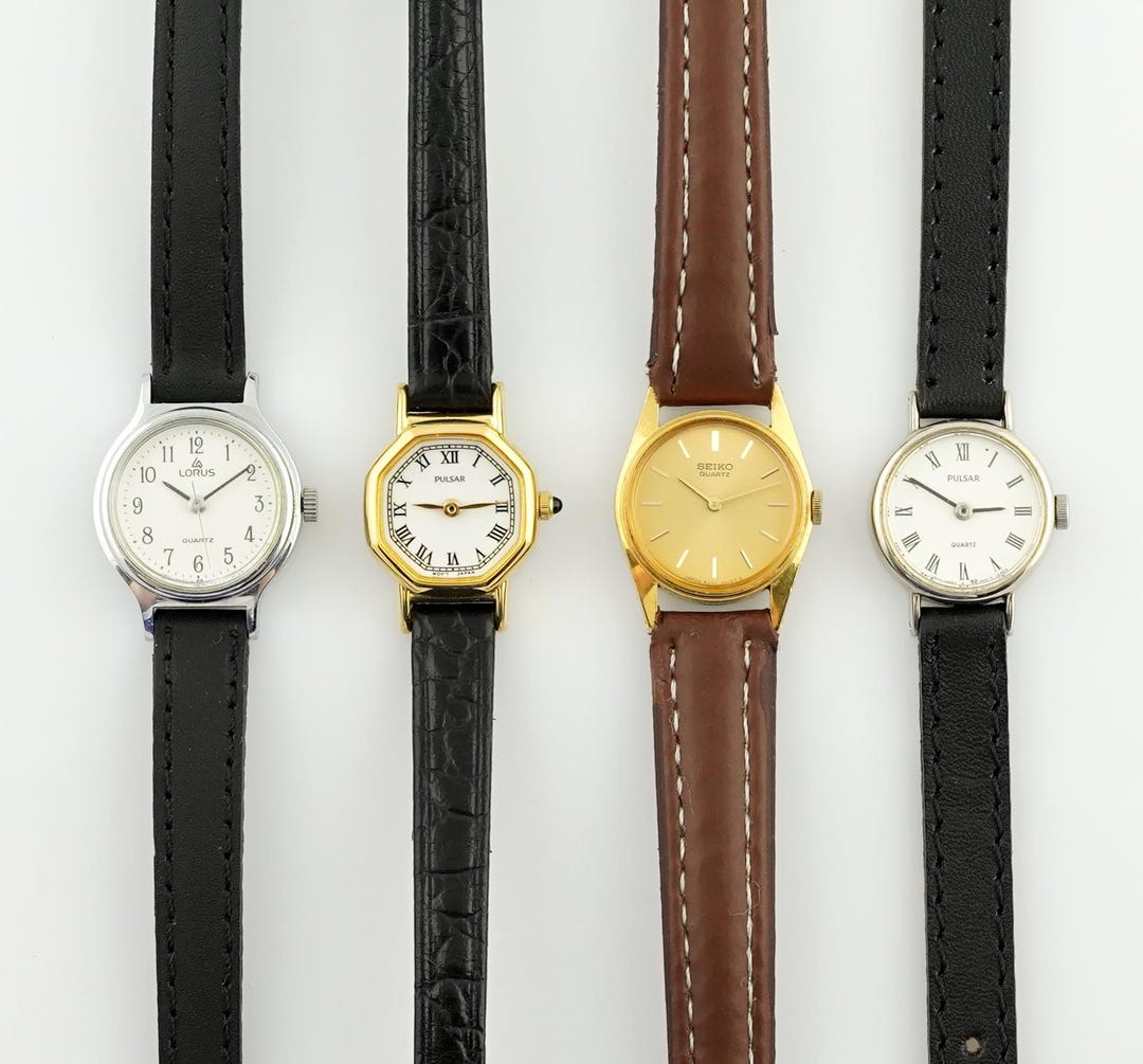 Vintage Women's Pulsar Watch, Seiko Leather Strap Womens Watch, Thin ...