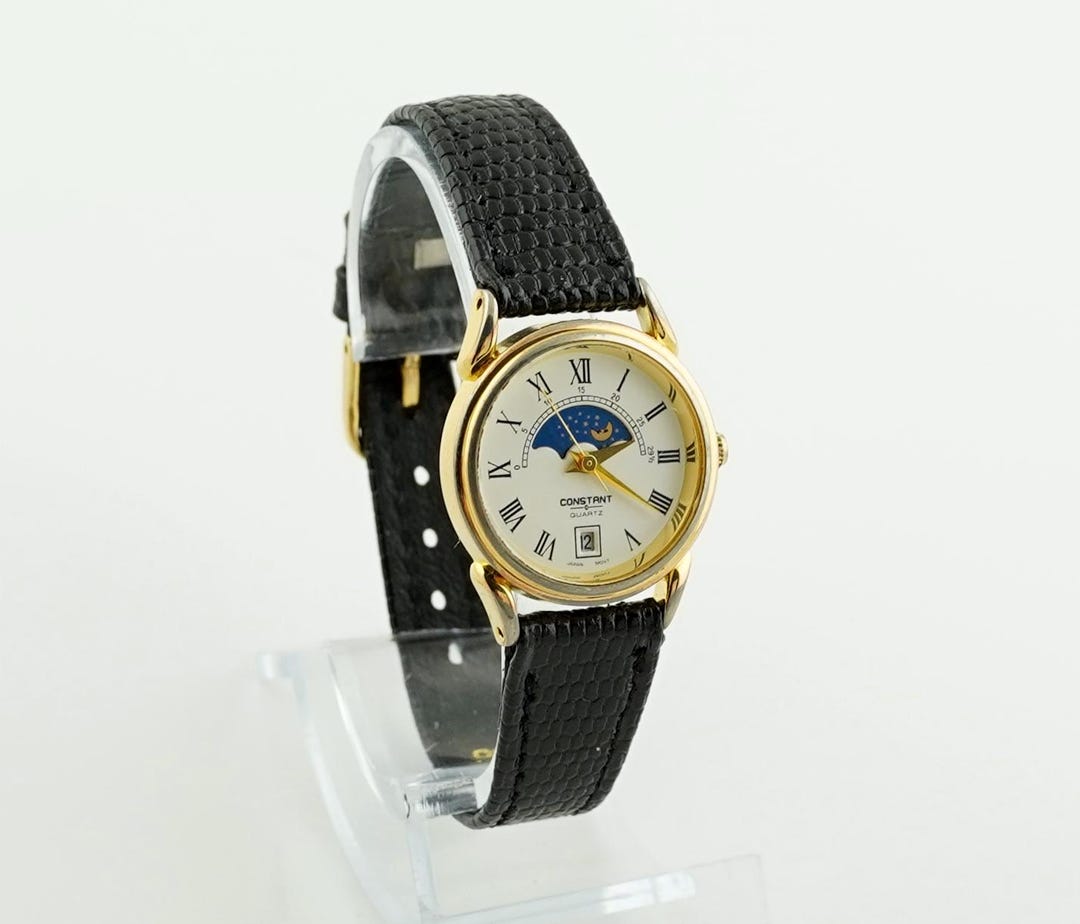 Vintage Women's Constant Moon Phase Watch, Round Case, Day-night ...