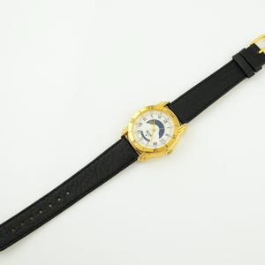 Vintage Avia Men’s Moon Phase Watch: Gold Tone Case, Black Leather ...