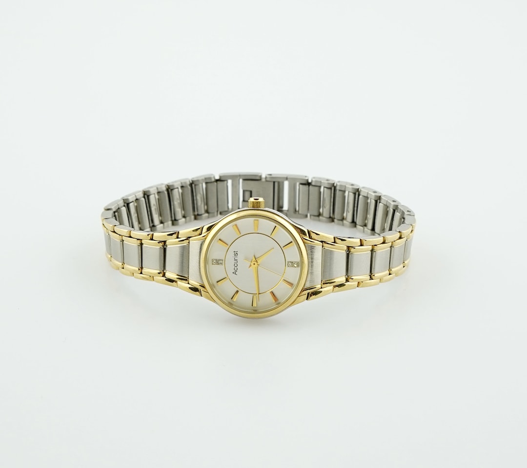 Vintage Accurist Watch, Two Colors Watch, Water Resistant, Gift for Her ...