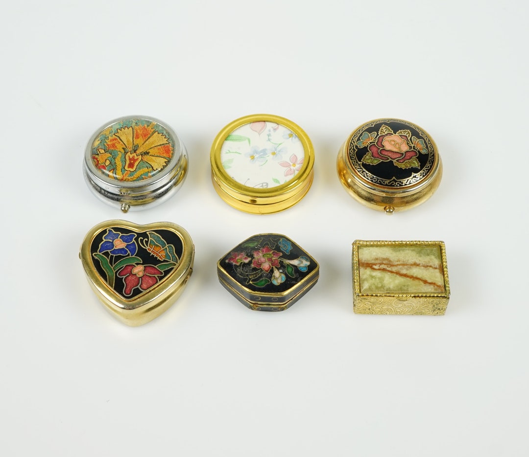 Vintage Cloisonné Pills Boxes With Lid of a Gold Metal, Vintage Copper ...