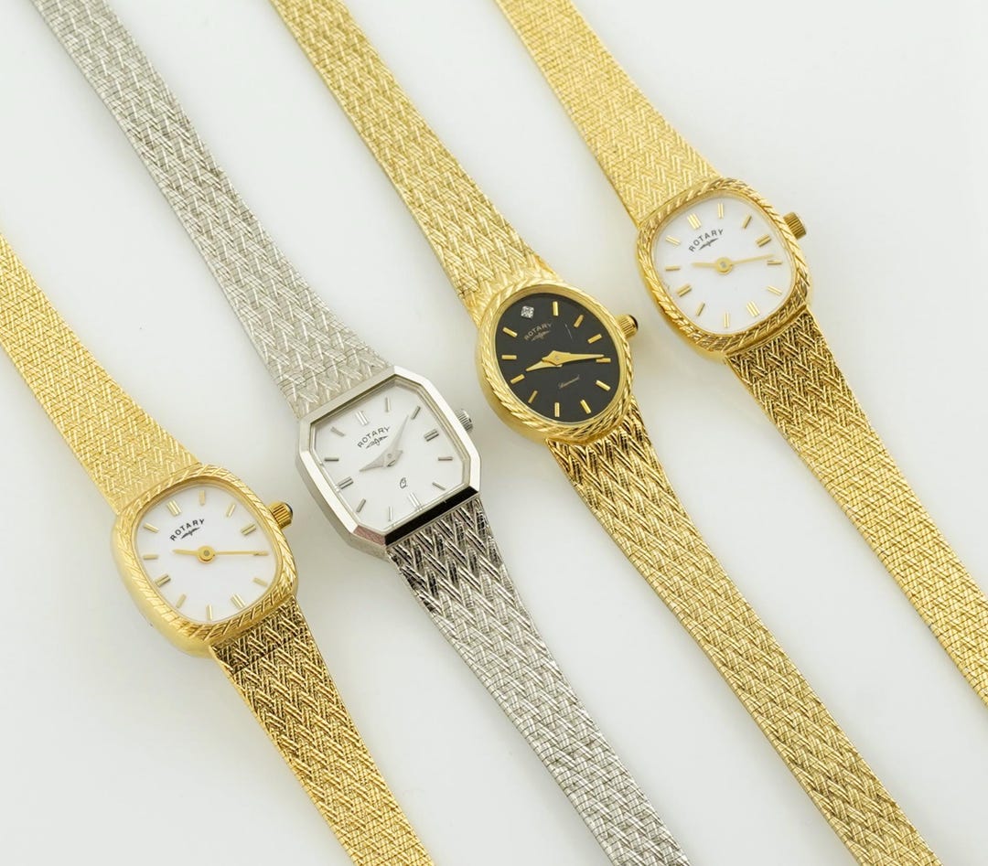 Vintage Rotary Watches in Gold and Silver Tones, Thin Ladies Cocktail ...