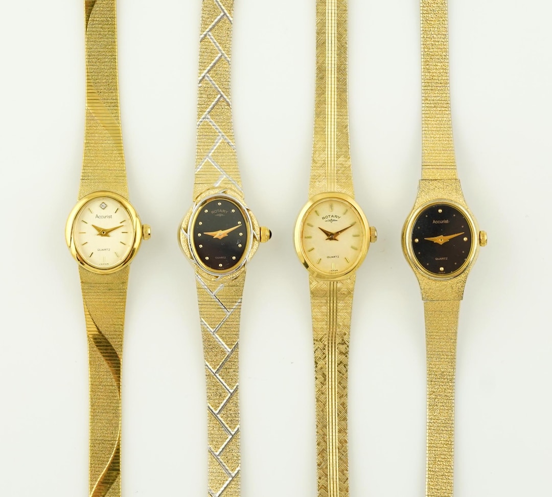 Vintage Gold Ladies Watch, Thin Oval Cocktail Wristwatch, Womens Rotary ...