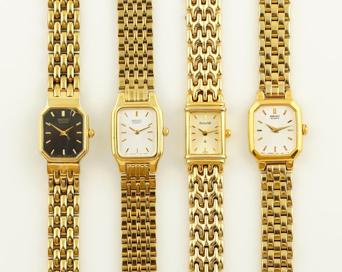 Vintage Seiko Watch, Women's Accurist Gold Colored Watch, Thin Ladies ...