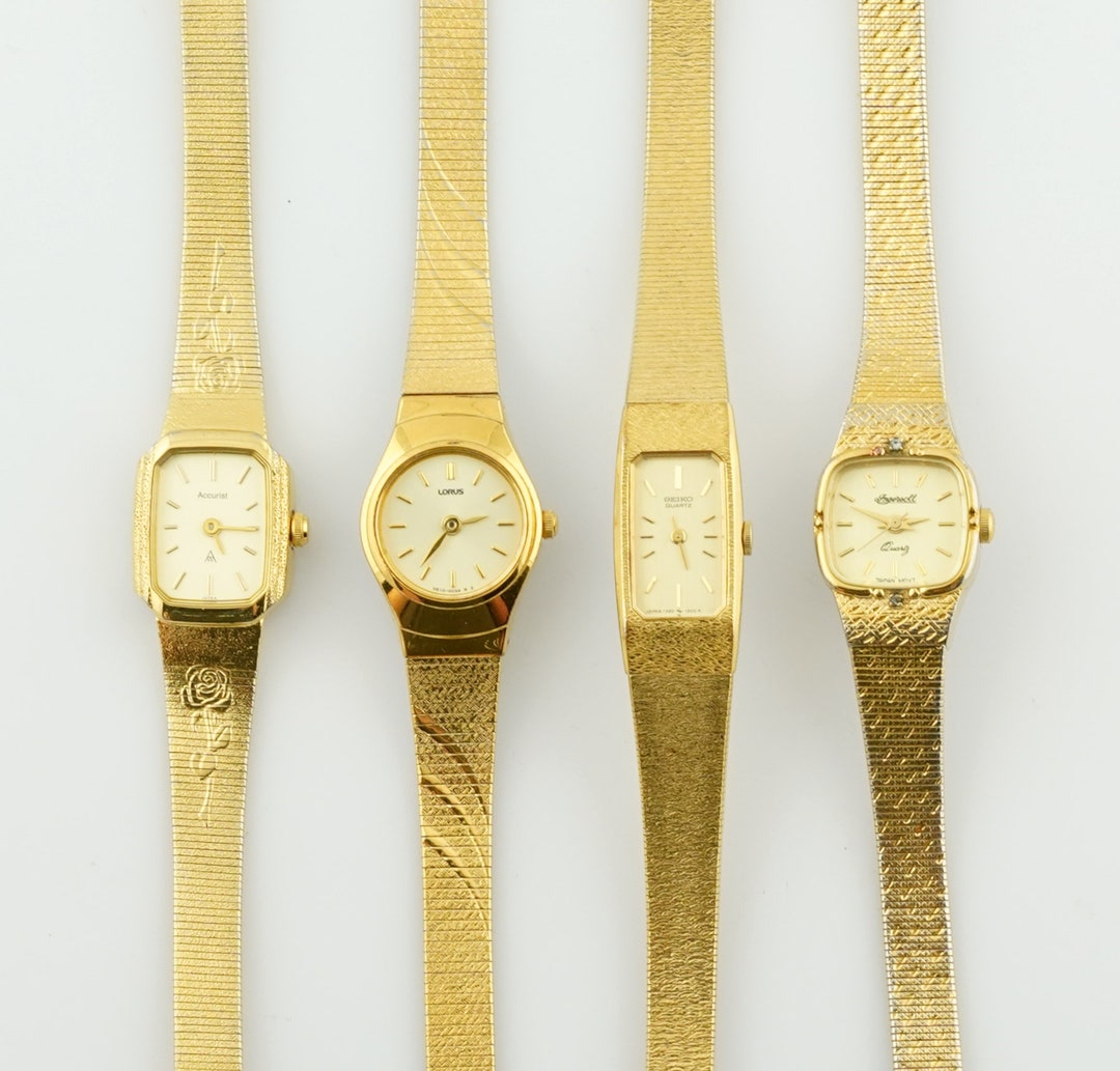 Vintage Women's Seiko Watch, Accurist Gold Colored Womens Watch, Thin Ladies Cocktail ...
