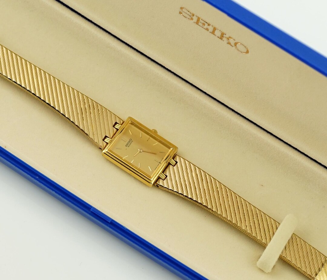 Vintage Seiko Women's Watch in Original Box, Tank Case, Champagne Dial ...
