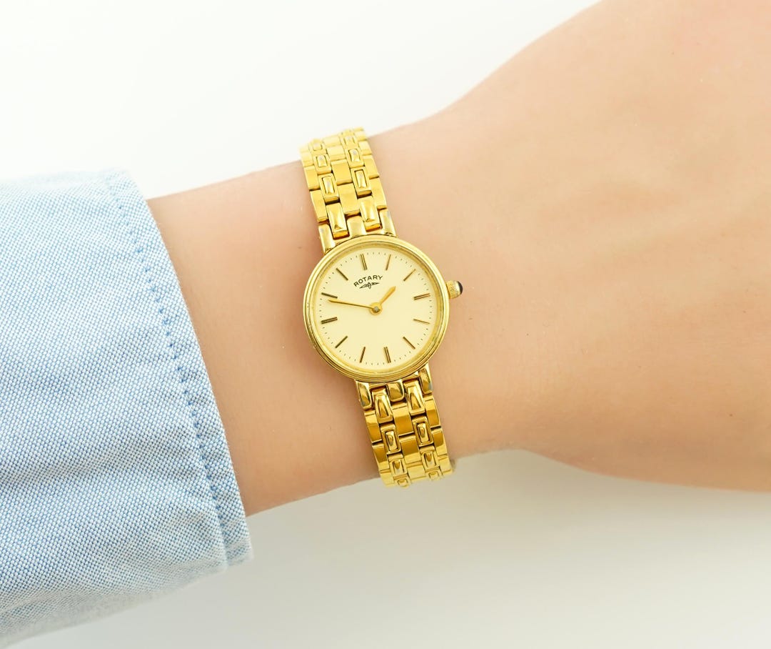 Vintage Rotary Gold Watch With Round Case, 3 Micron Electro Gold Plated ...