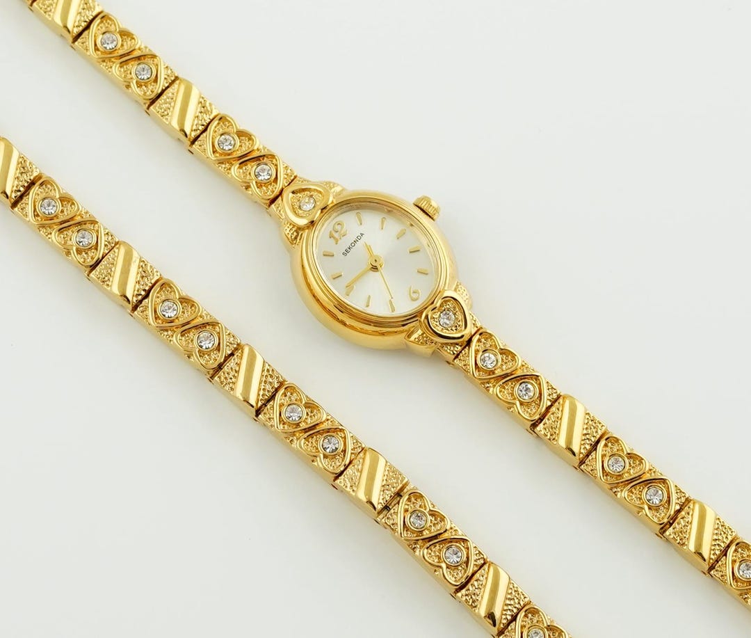 Vintage Sekonda Gold Women's Watch With Heart Embellished Bracelet ...