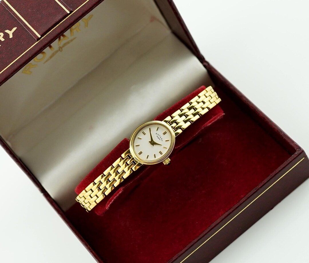 Vintage Rotary Women's Gold-tone Watch With Oval Case, White Dial, Thin ...