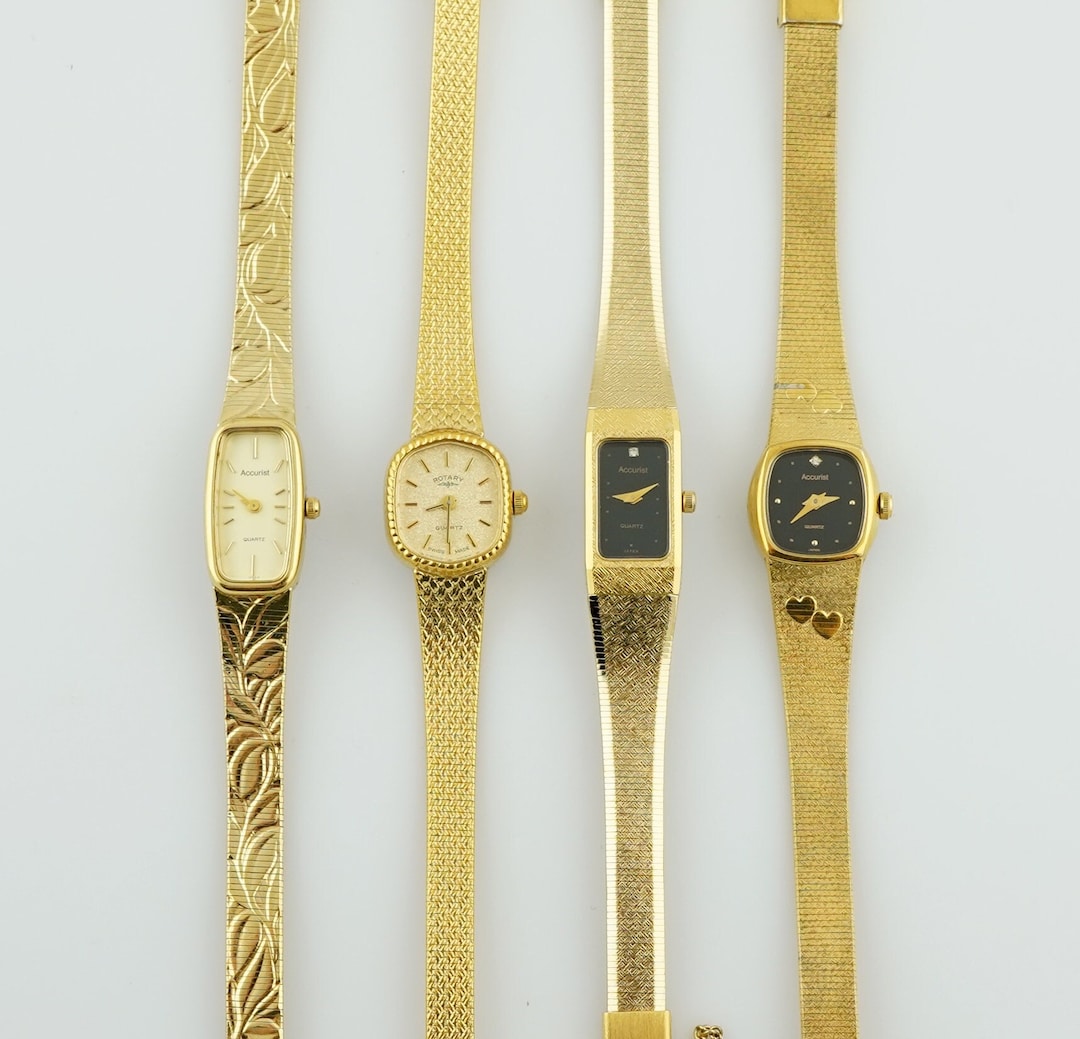 Small Vintage Women's Accurist Watch, Rotary Gold Colored Womens Watch ...