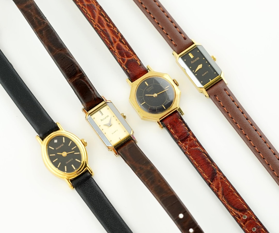Vintage Accurist & Seiko Women's Watch, Leather Classic Strap, Gold ...