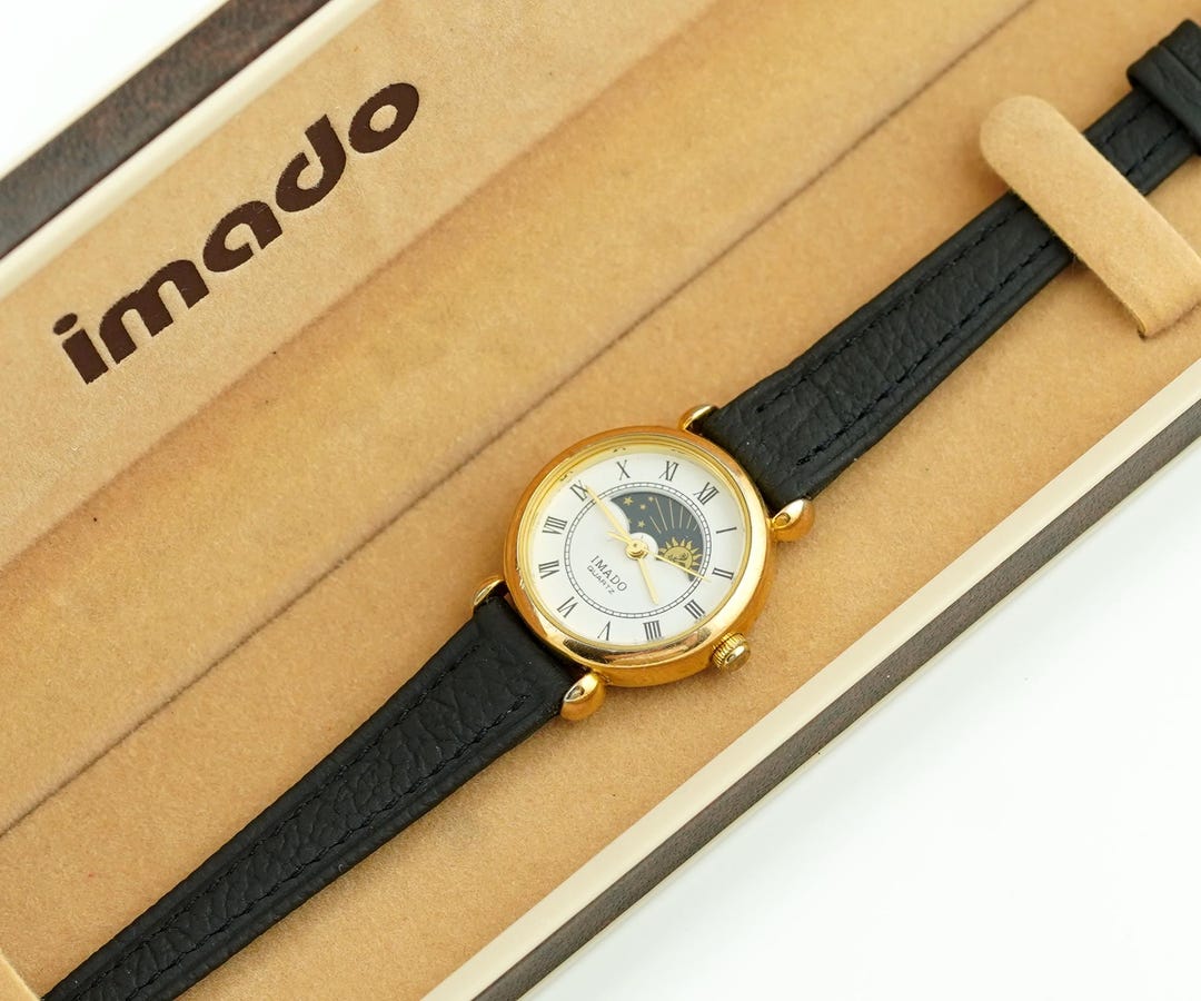 Vintage Women's Imado Moon Phase Watch in Original Box, Round Case, Day ...