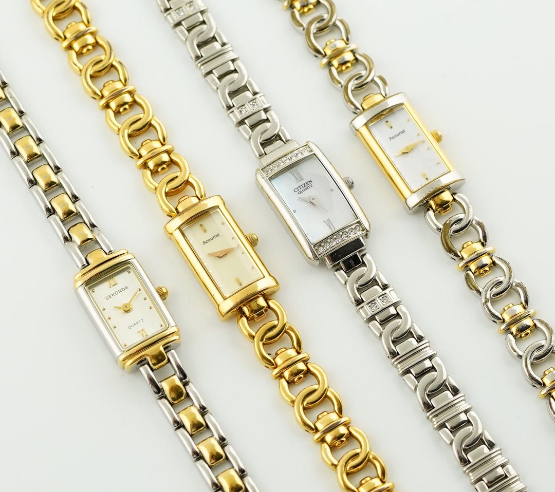 Vintage Rectangular Cocktail Watch: Thin Gold Accurist, Citizen ...