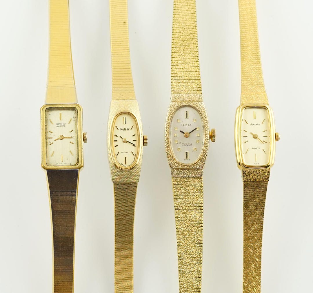 Vintage Rectangular Ladies Watch: Seiko Gold Colored Womens Wristwatch ...