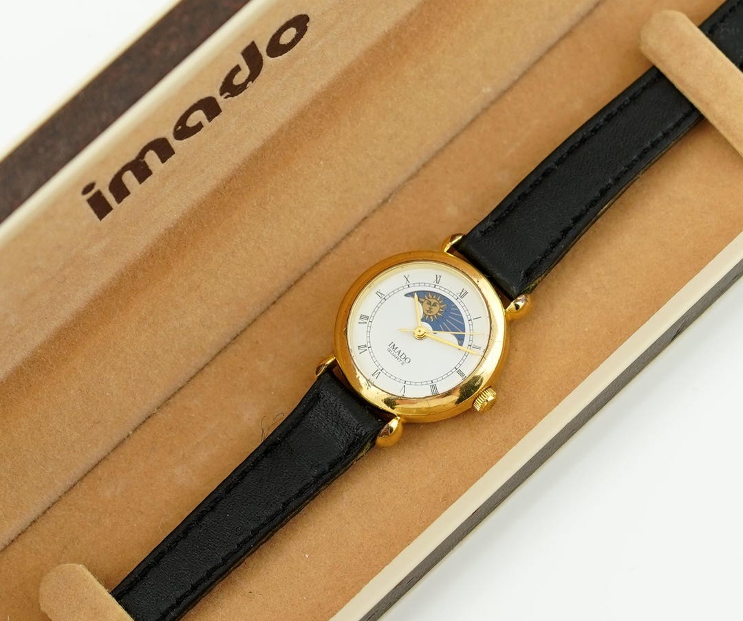 Vintage Women's Imado Moon Phase Watch in Original Box, Round Case, Day ...