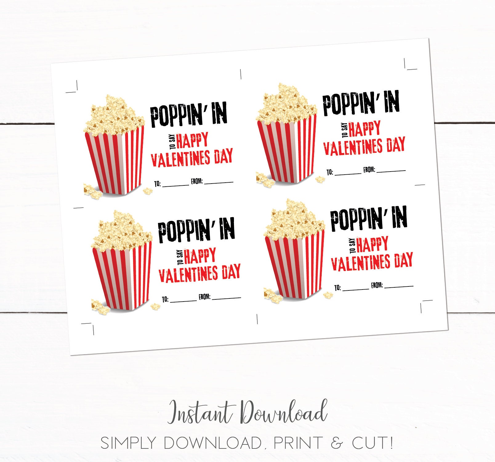 Kids Valentines Day Popcorn Treat Cards - School Valentines Day Party ...