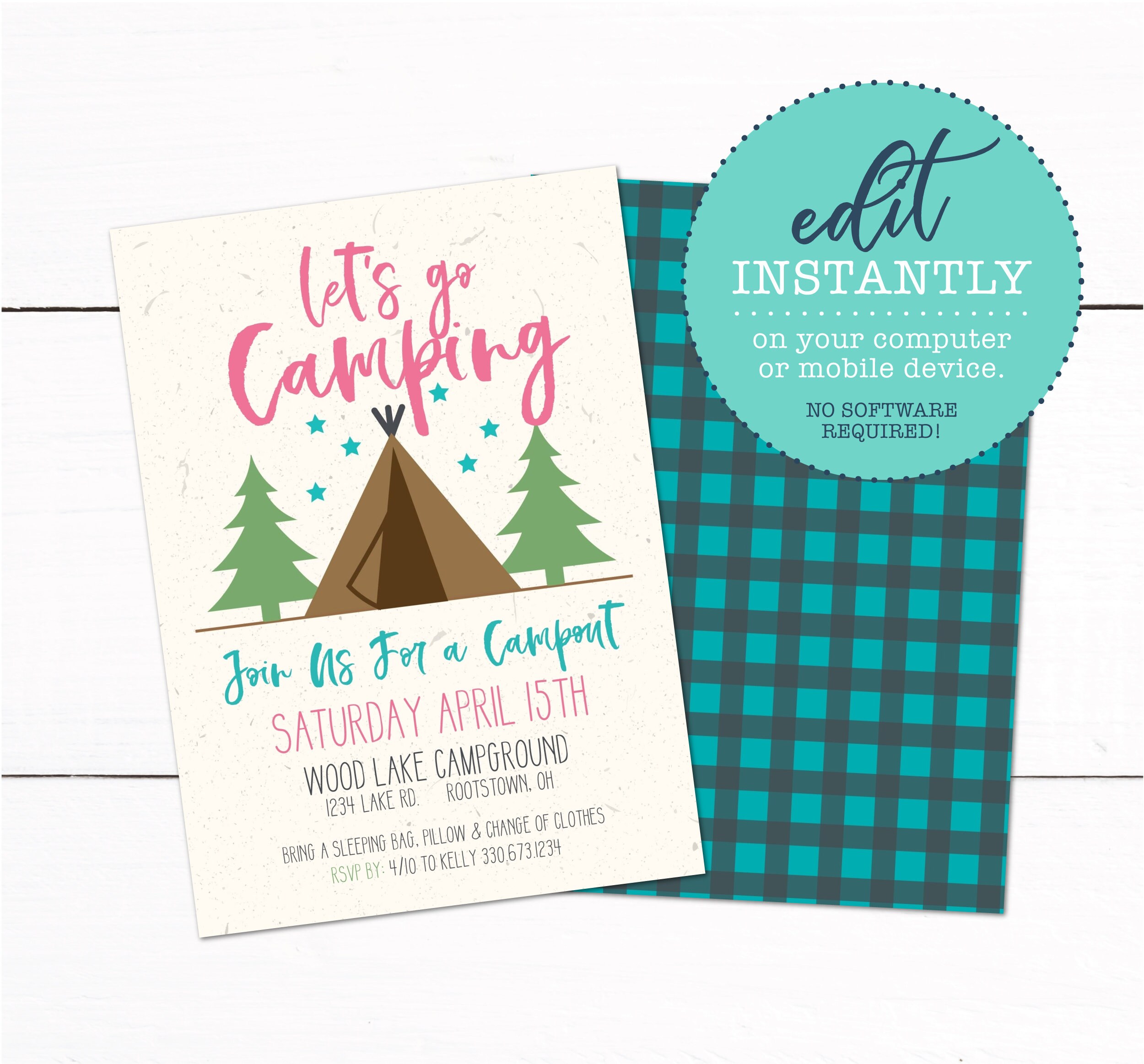 Girls Tent Camping Campout Invitation - Girl Scouts Campout Invitation ...