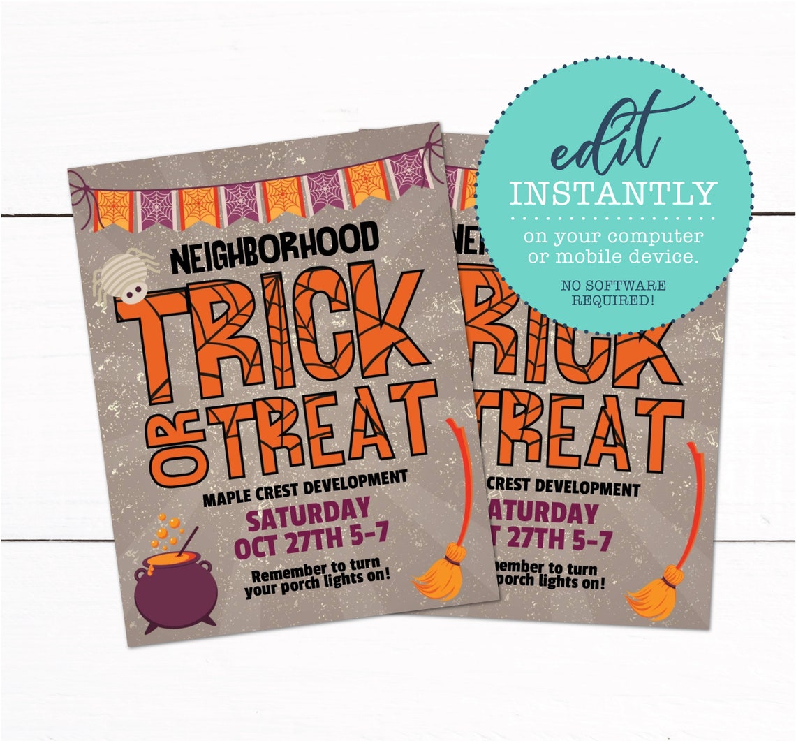 Halloween Trick or Treat Neighborhood Flyer Invitation - Halloween ...
