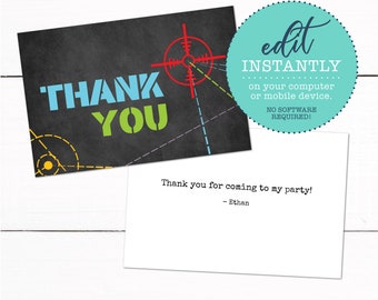 EDITABLE Laser Tag Thank You Card Laser Tag Birthday Thank - Etsy