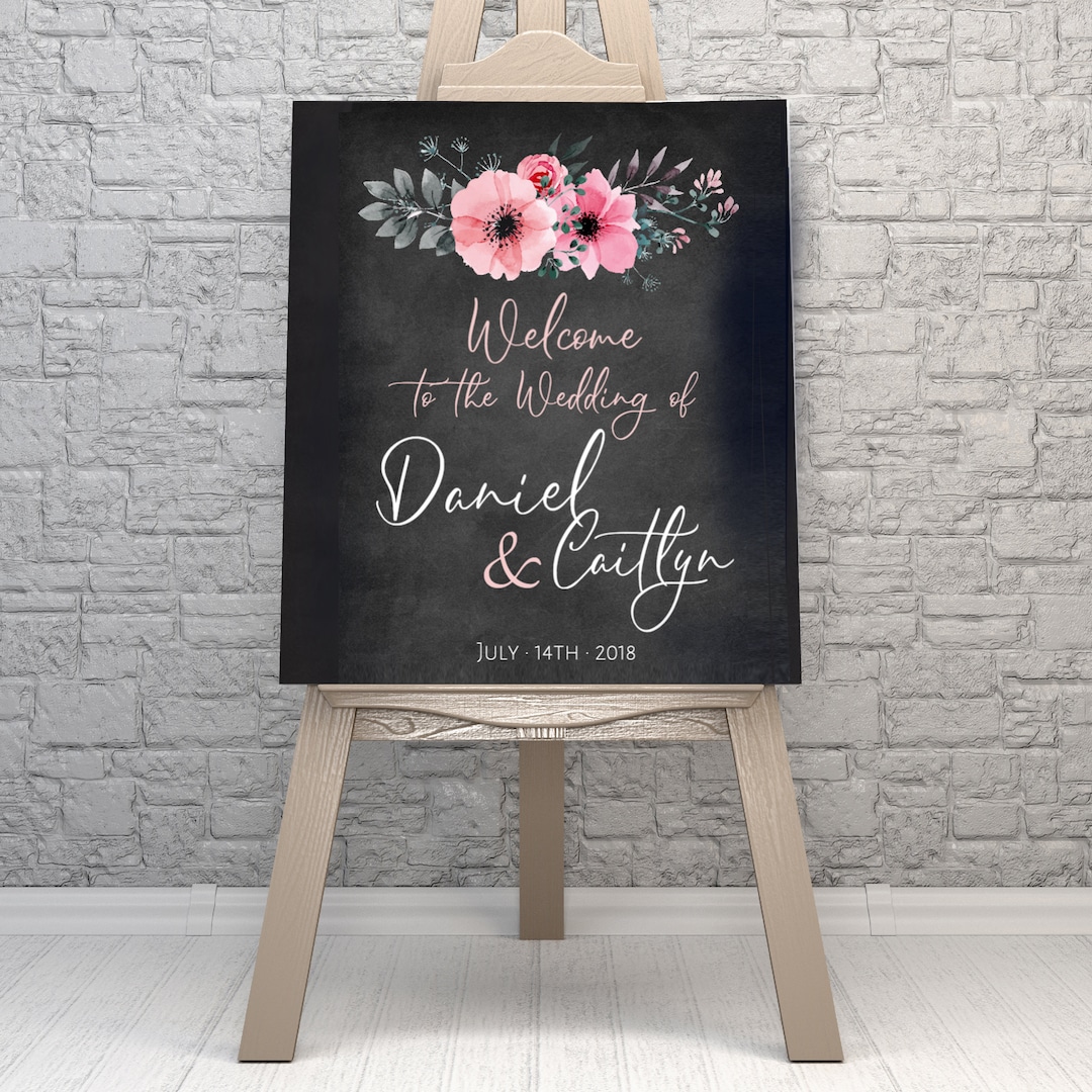 Chalkboard Floral Wedding Welcome Sign - Wedding Sign - Wedding Easel ...
