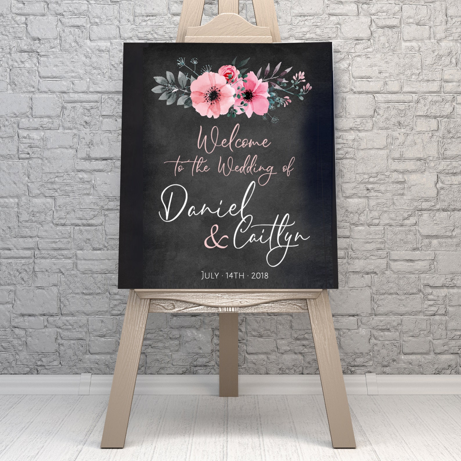 Chalkboard Floral Wedding Welcome Sign - Wedding Sign - Wedding Easel ...