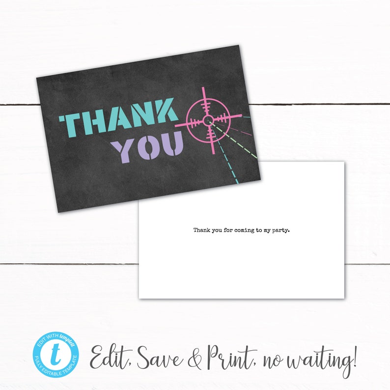 Girls Laser Tag Party Thank You Card - Laser Tag Party - Printable ...
