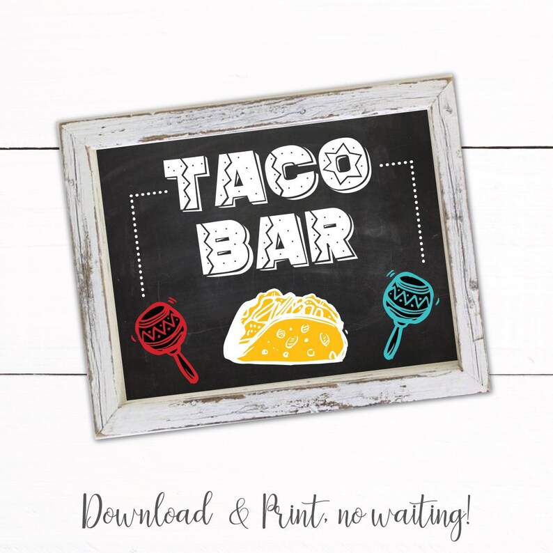 Taco Bar Chalkboard Sign 8x10 - Taco Bar Toppings Sign - Fiesta Party ...