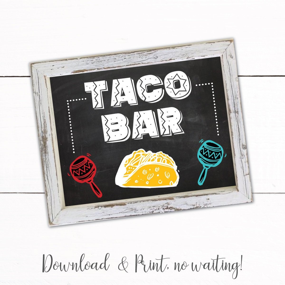 Taco Bar Chalkboard Sign 8x10 Taco Bar Toppings Sign | Etsy