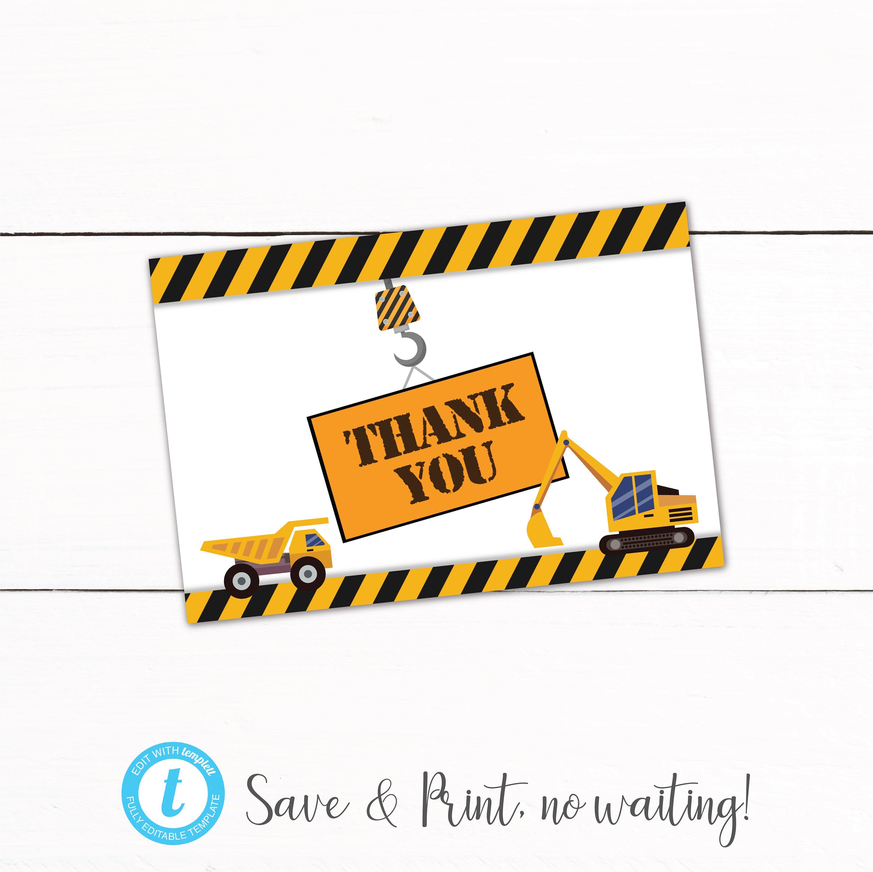 Construction Birthday Party Thank You Card Under Construction Party