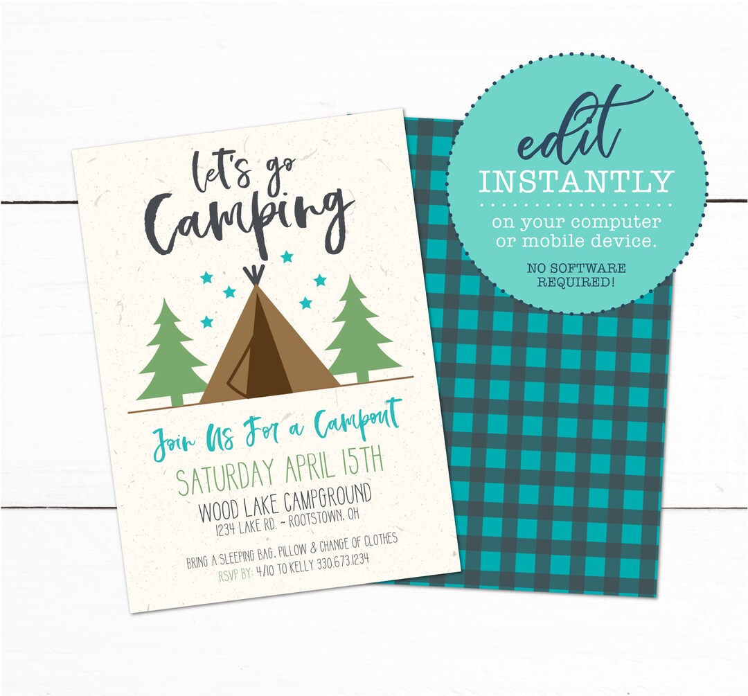 Tent Camping Campout Invitation - Camping Campout Tent Birthday Party ...