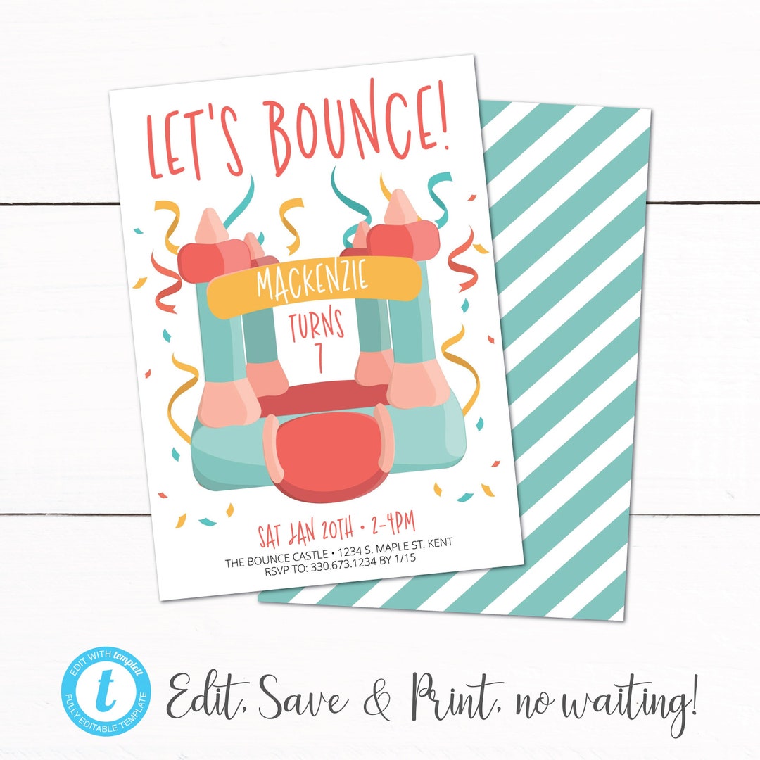 Bounce House Castle Inflatable Birthday Party Invitation - Girls Boys ...