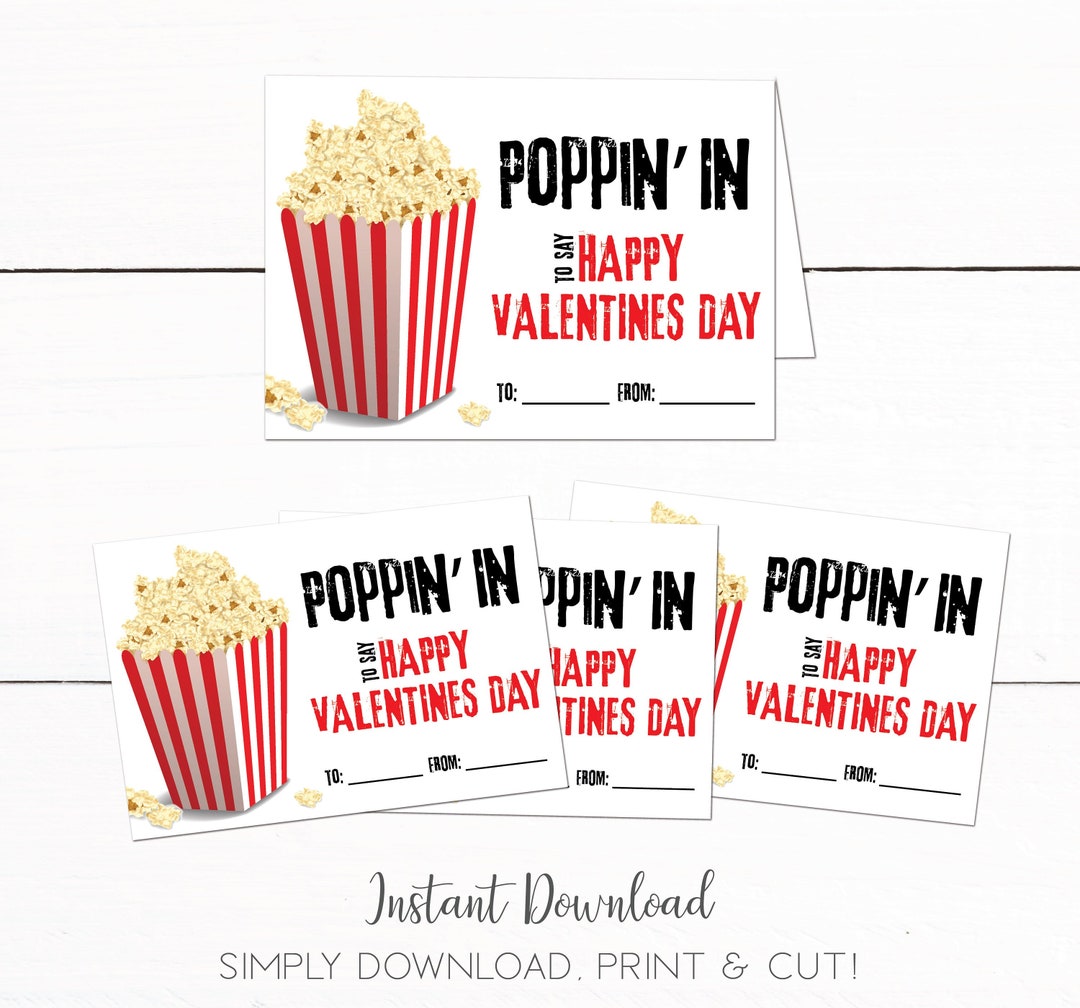 Kids Valentines Day Popcorn Treat Cards - School Valentines Day Party ...
