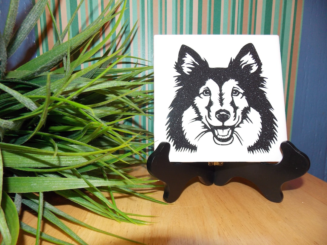 Decorative Tile 4x4 Sheltie Tile White Ceramic With Black Glitter Vinyl ...
